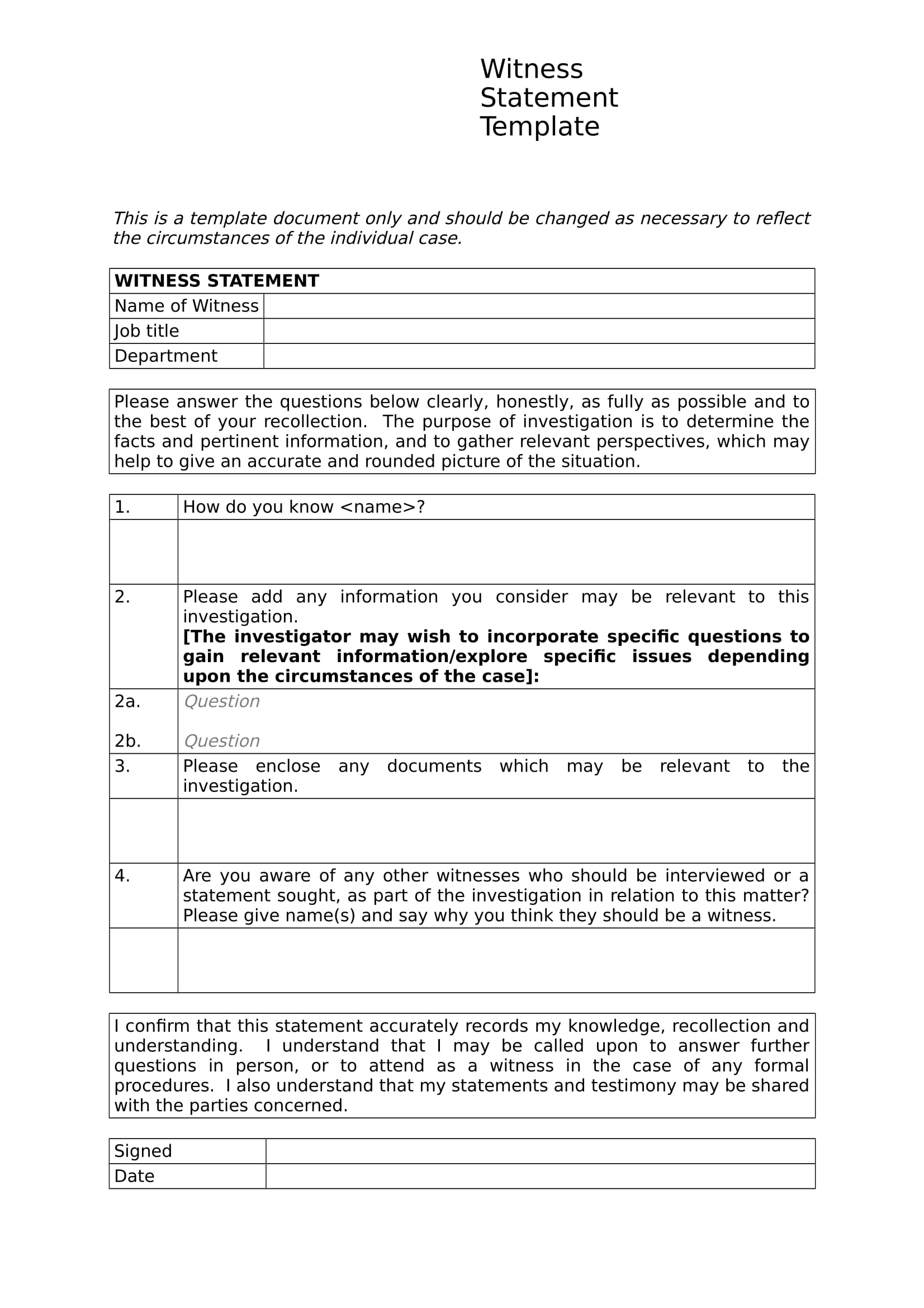 FREE 14 Employee Witness Statement Forms In MS Word PDF