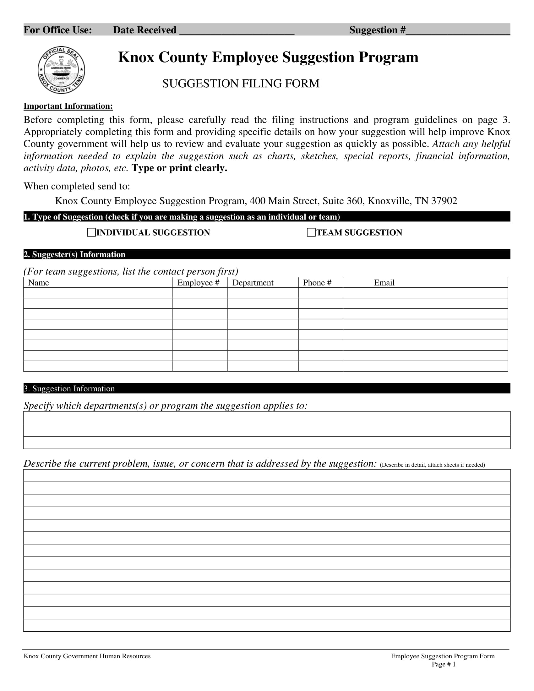 FREE 18+ Employee Suggestion Form Samples, PDF, MS Word, Google Docs, Excel