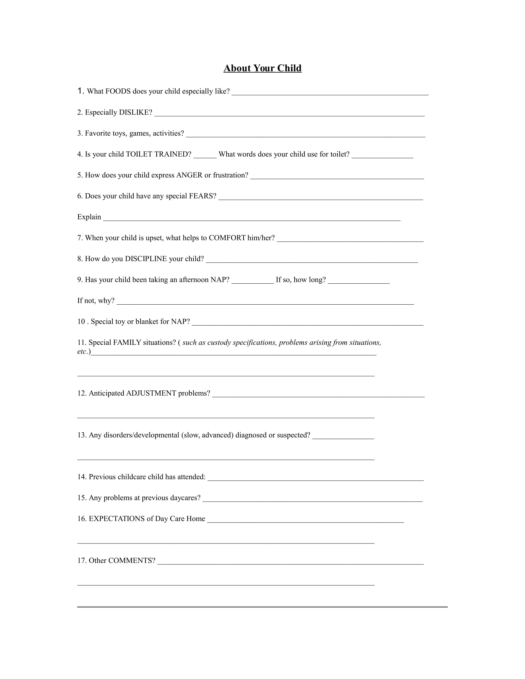 FREE 14+ Daycare Information Forms in MS Word | PDF