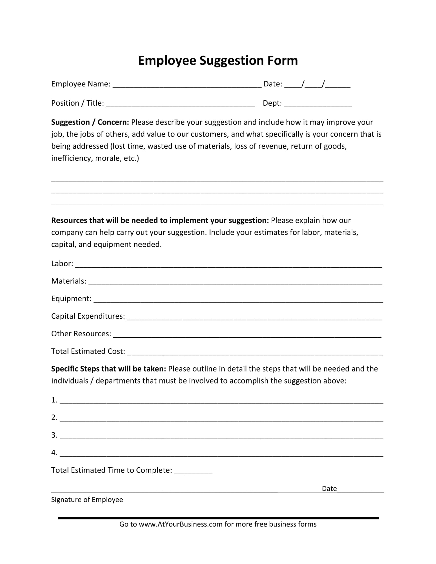 FREE 18+ Employee Suggestion Form Samples, PDF, MS Word, Google Docs, Excel