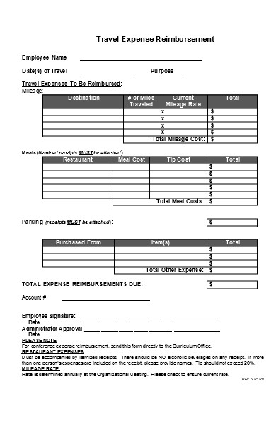 FREE 5+ Travel Expense Reimbursement Forms in PDF | MS Word | Excel