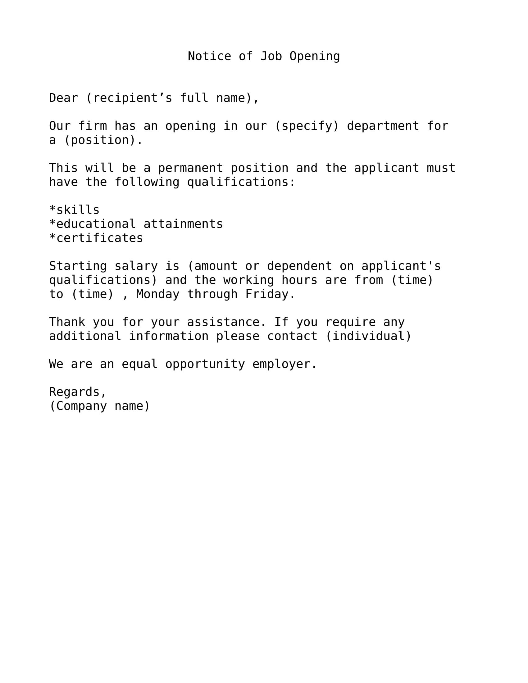 FREE 4+ Notice of Job Opening Forms in MS Word | PDF