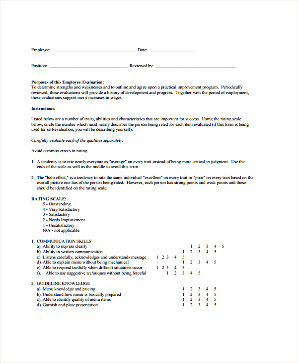 FREE 8+ Restaurant Evaluation Forms in MS Word | PDF