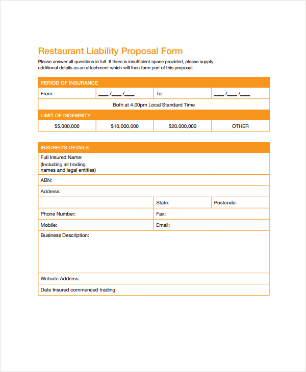 FREE 7+ Restaurant Proposal Forms in PDF | MS Word