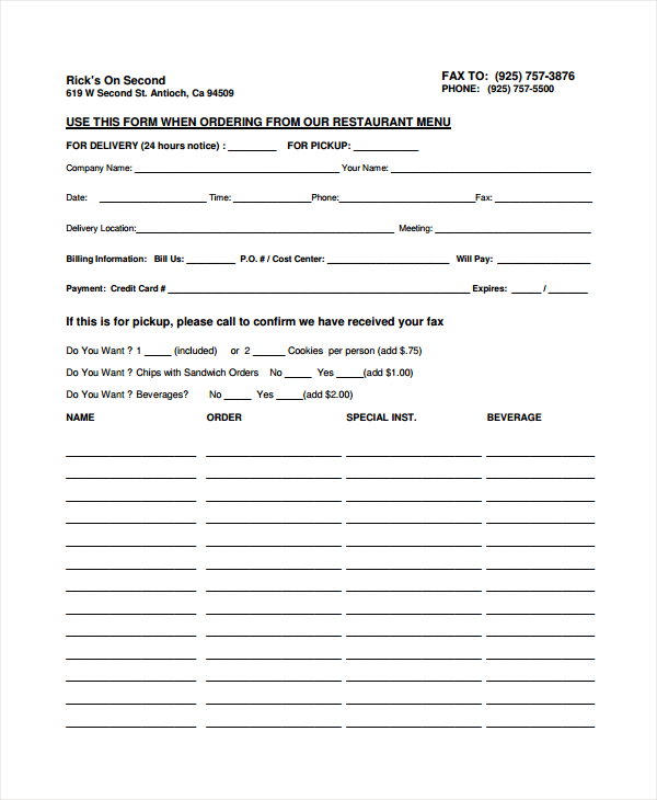 FREE 7+ Restaurant Menu Forms in MS Word | PDF