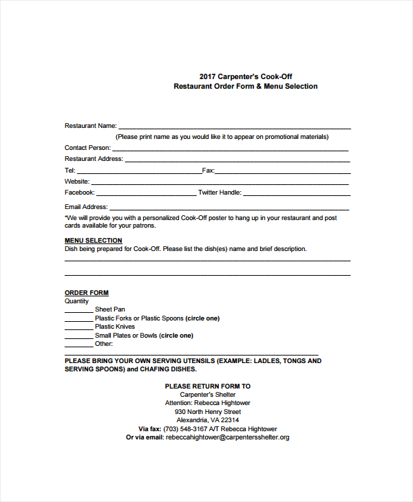 FREE 7+ Restaurant Menu Forms in MS Word | PDF