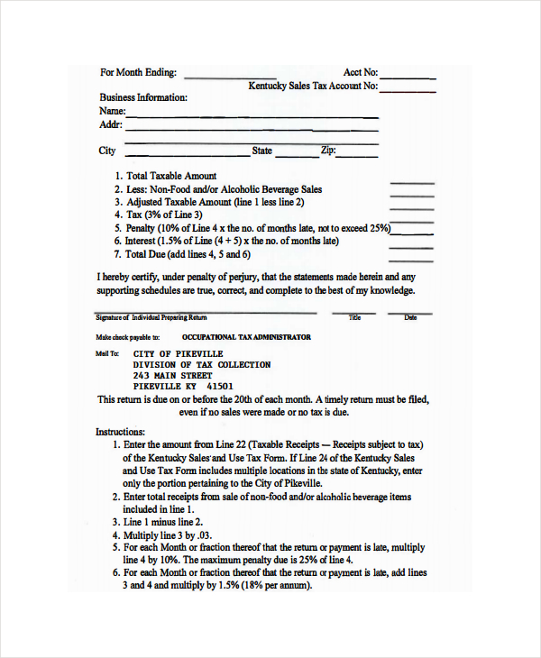 FREE 6+ Restaurant Tax Forms in PDF