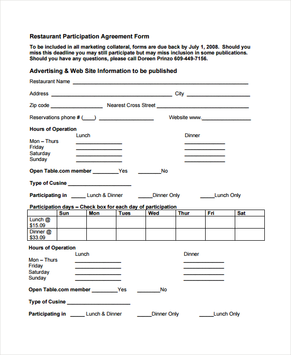 FREE 7+ Restaurant Agreement Forms in PDF