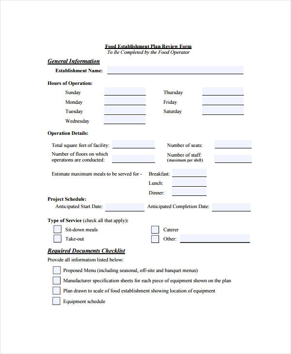 FREE 6+ Restaurant Plan Forms in PDF