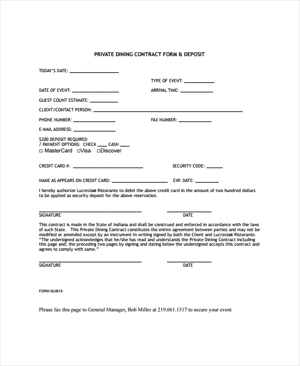 FREE 7+ Restaurant Contract Forms in PDF