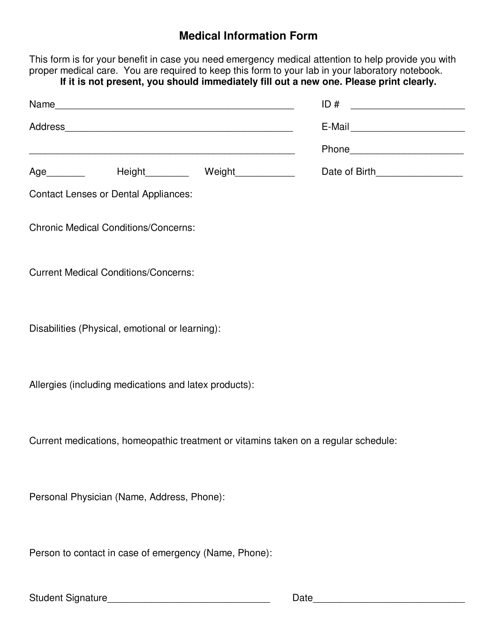 FREE 15+ Medical Information Forms in MS Word | PDF | Excel