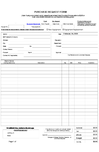 FREE 6+ Purchase Request Forms in PDF | MS Word | Excel