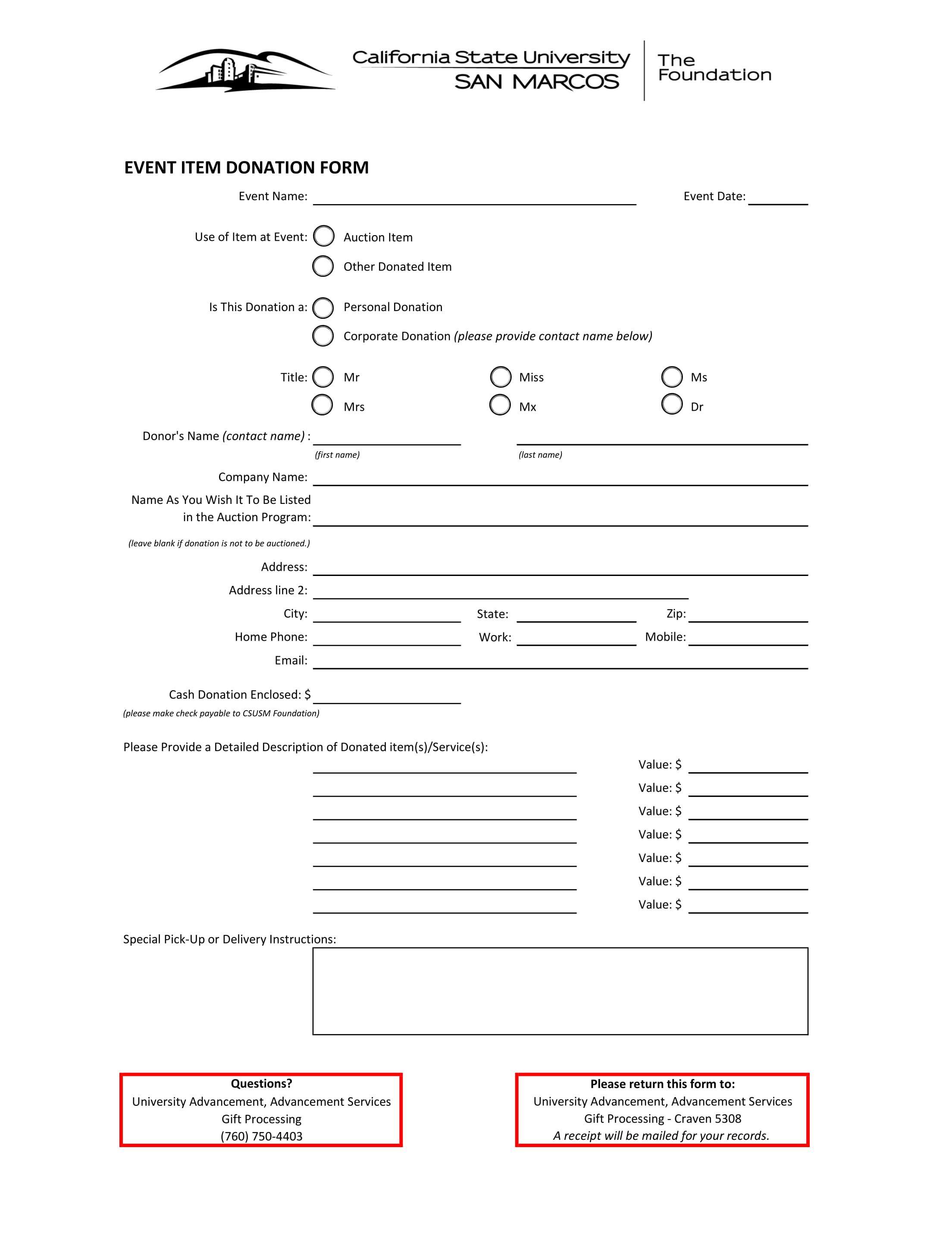 FREE 4+ Item Donation Forms in PDF