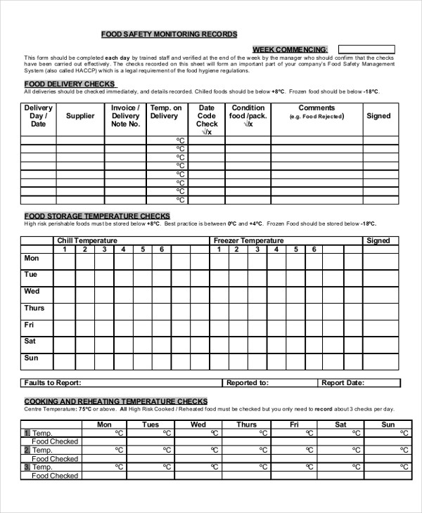 Food Safety Forms And Templates