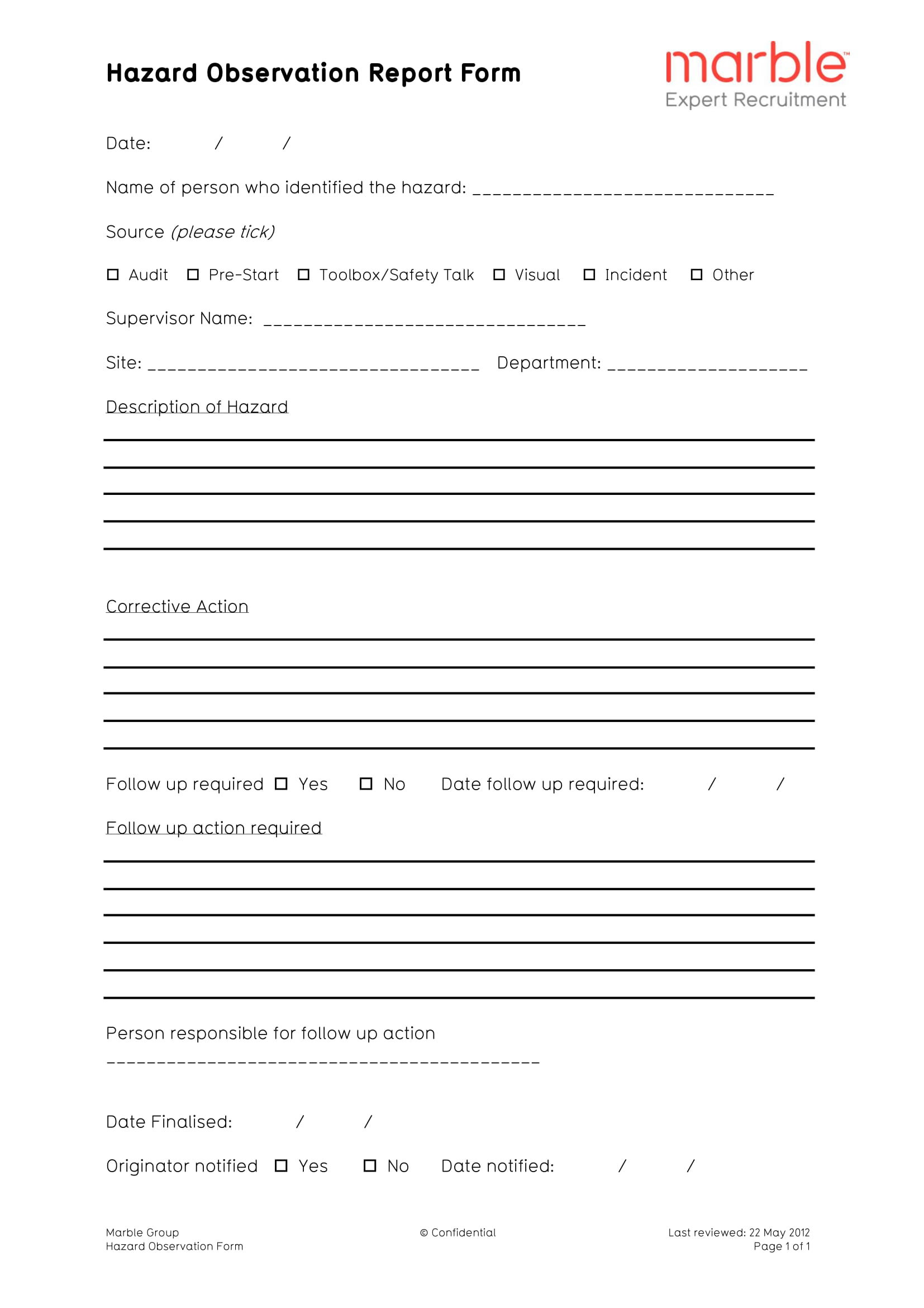 FREE 4+ Hazard Observation Forms in PDF