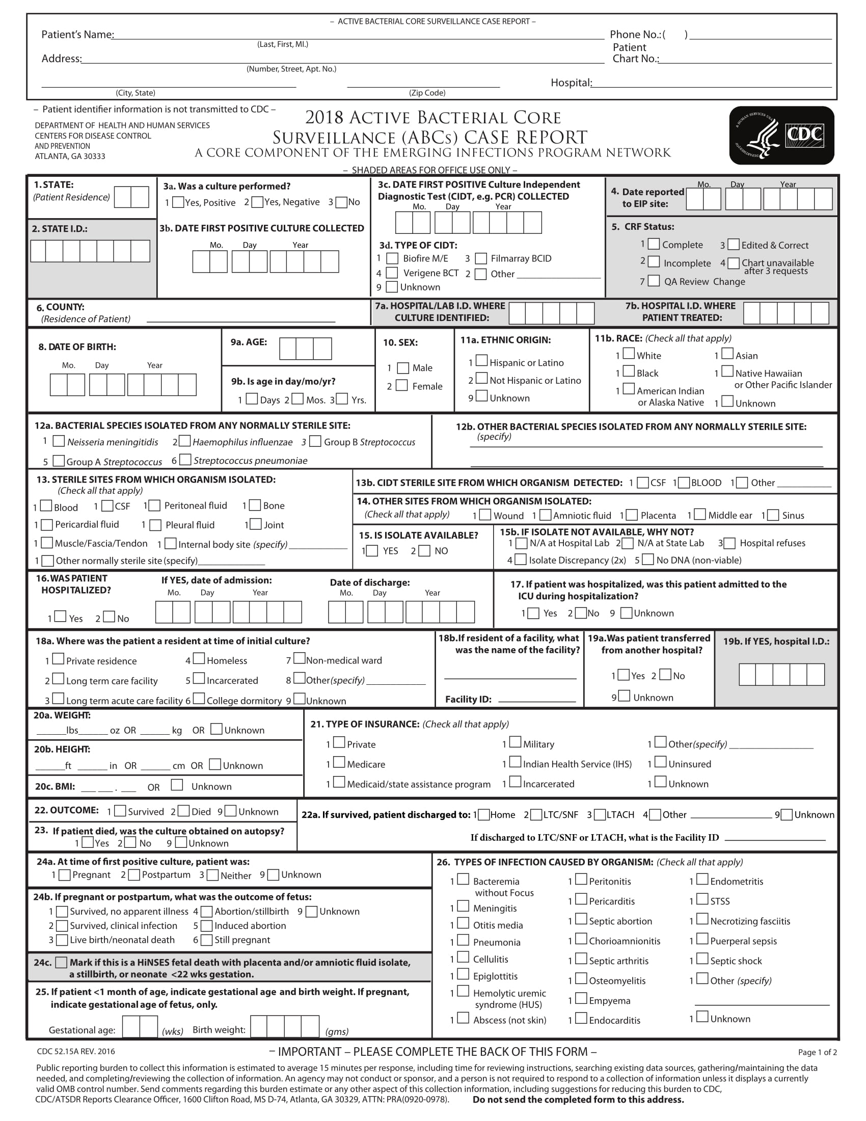 Case Report Form Template