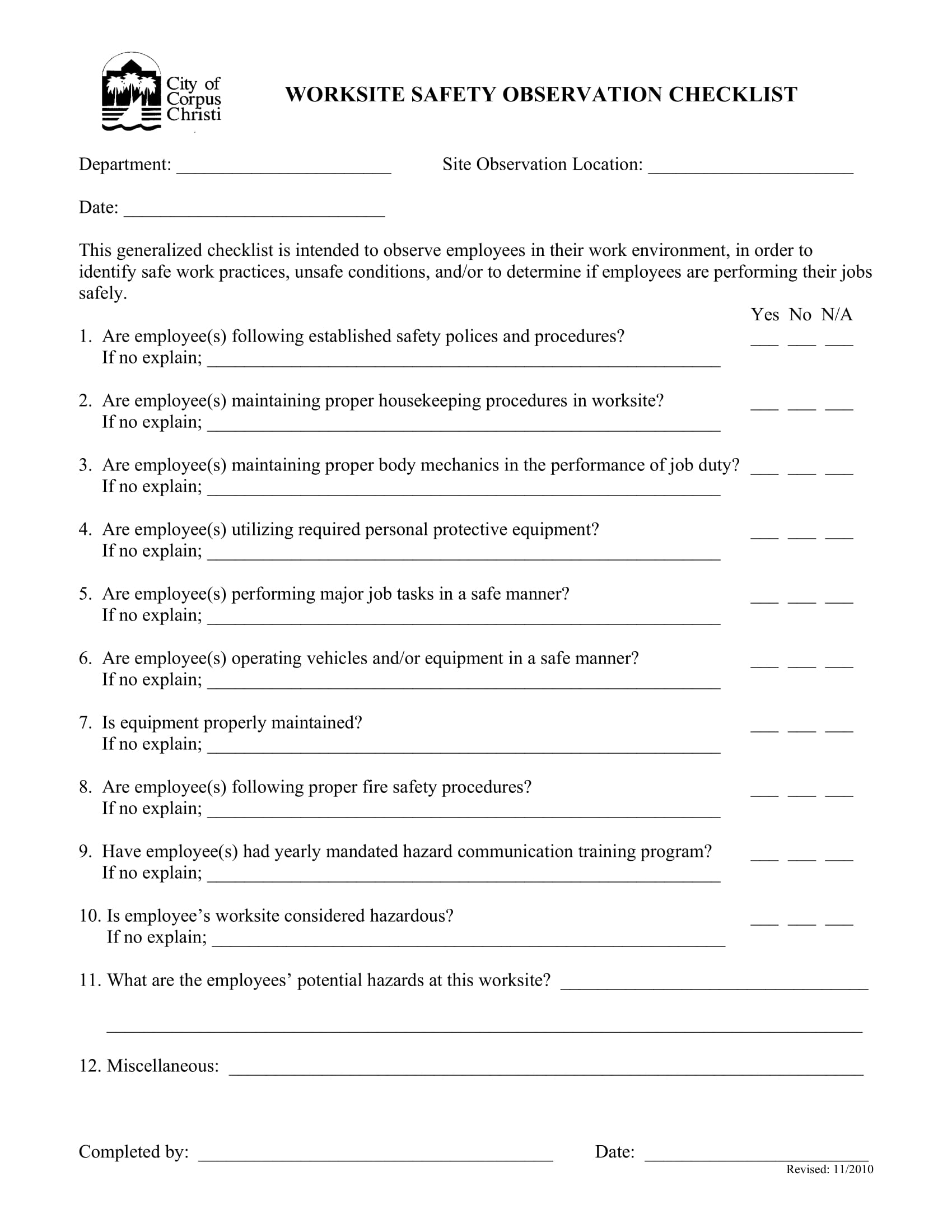 FREE 10+ Job Safety Observation Form Samples, PDF, MS Word, Google Docs