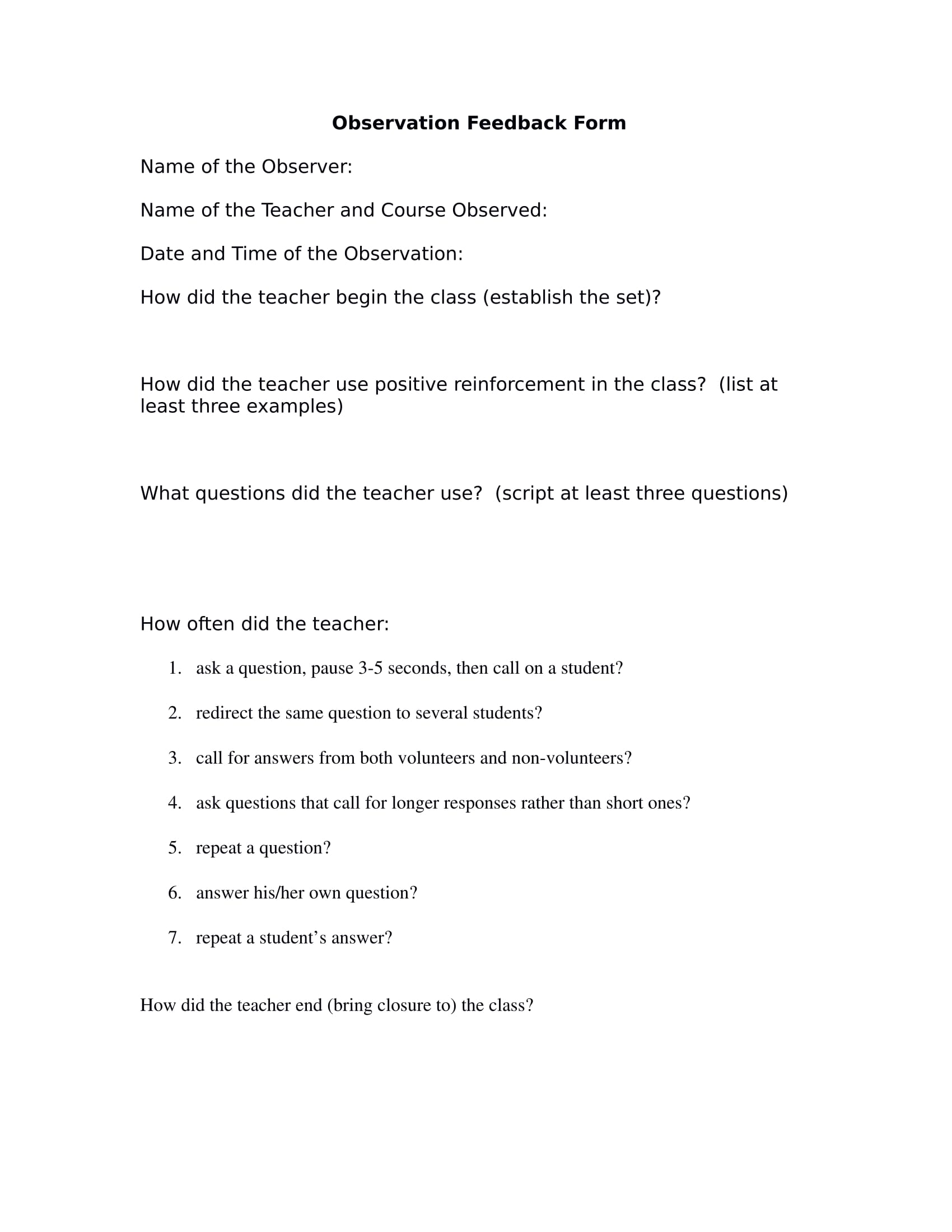 FREE 3+ Feedback Observation Forms in PDF | MS Word