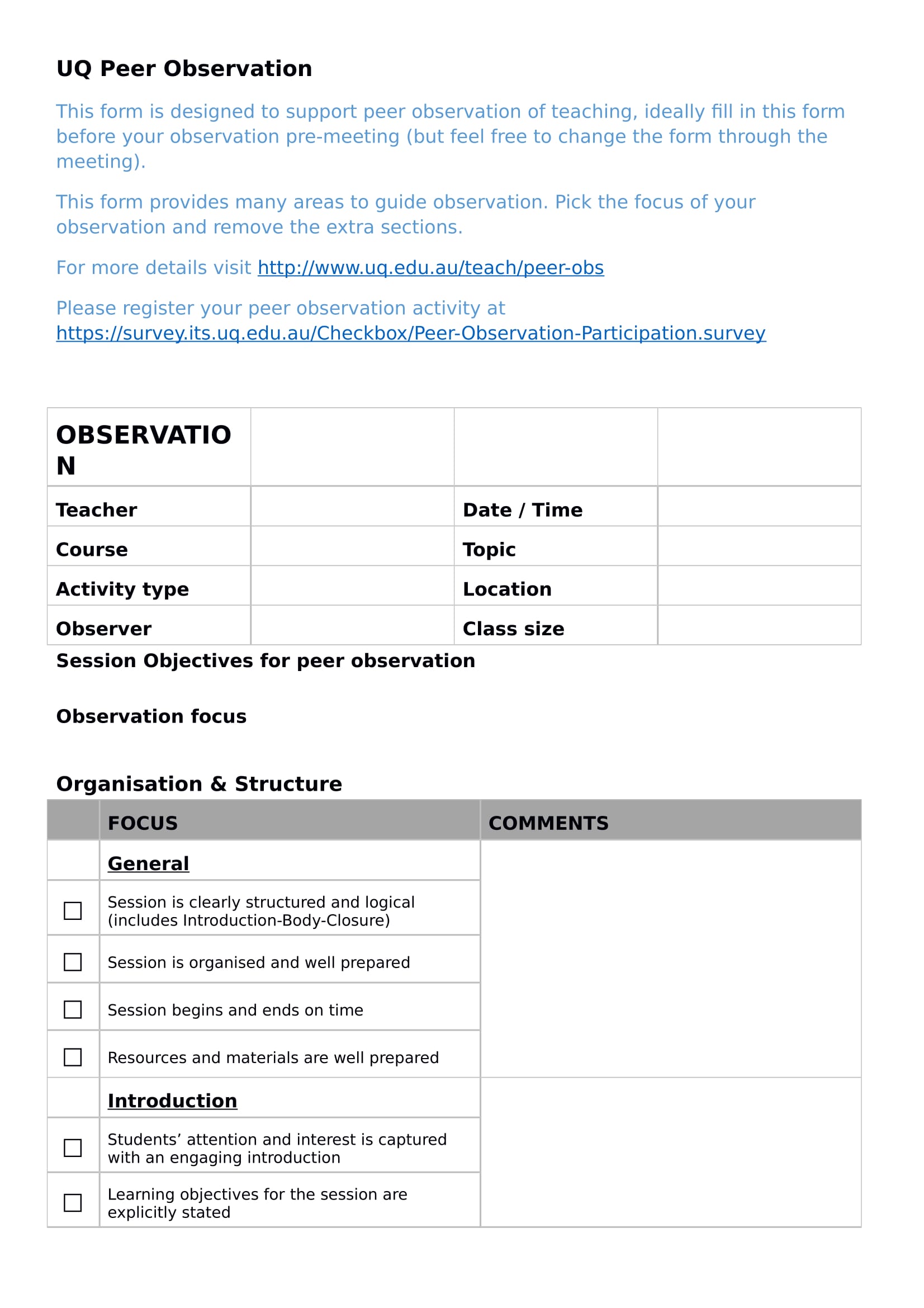 FREE 8+ Peer Observation Form Samples, PDF, MS Word, Google Docs