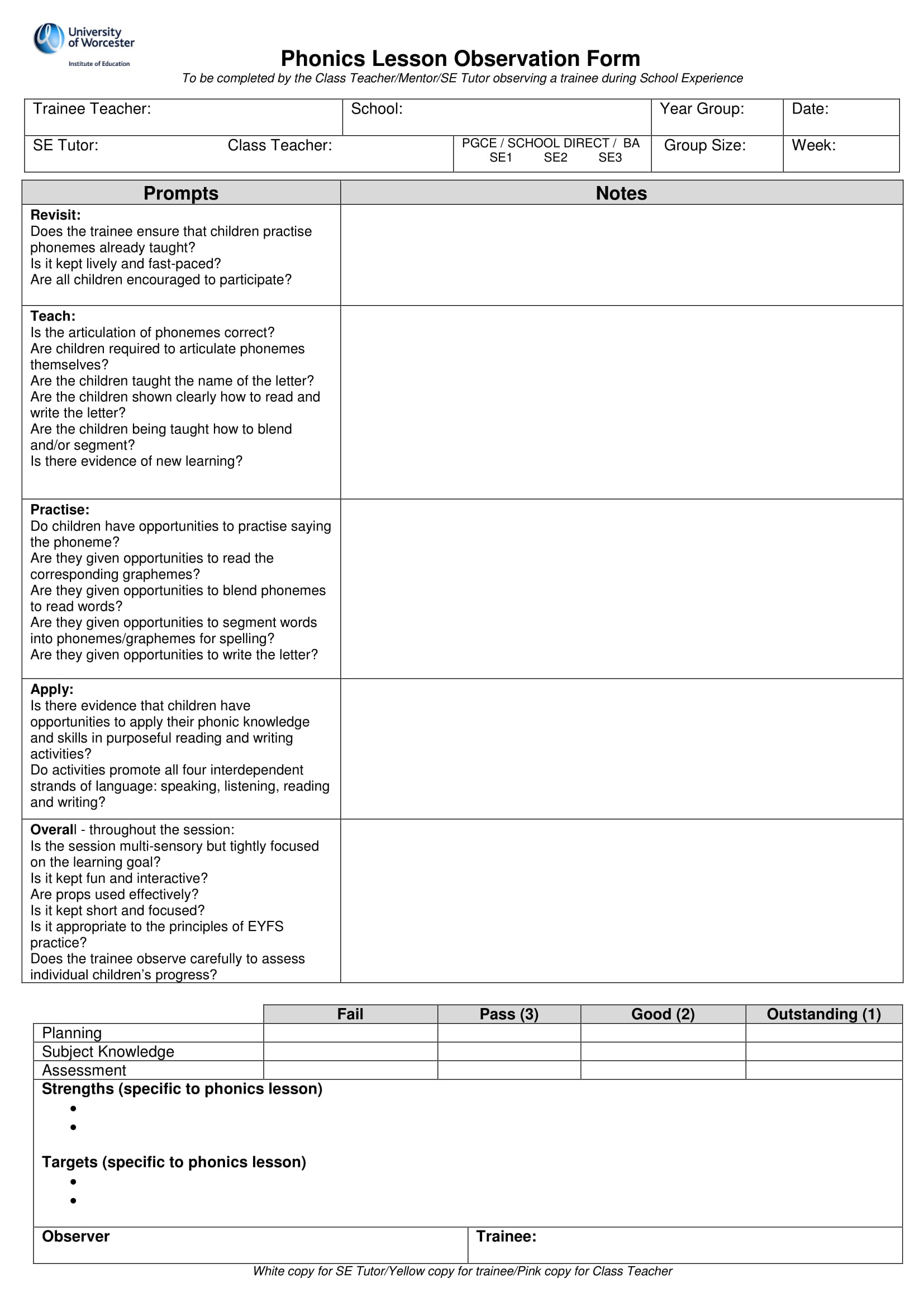 Lesson Plan Template For Teacher Observation Instructional Coaching 