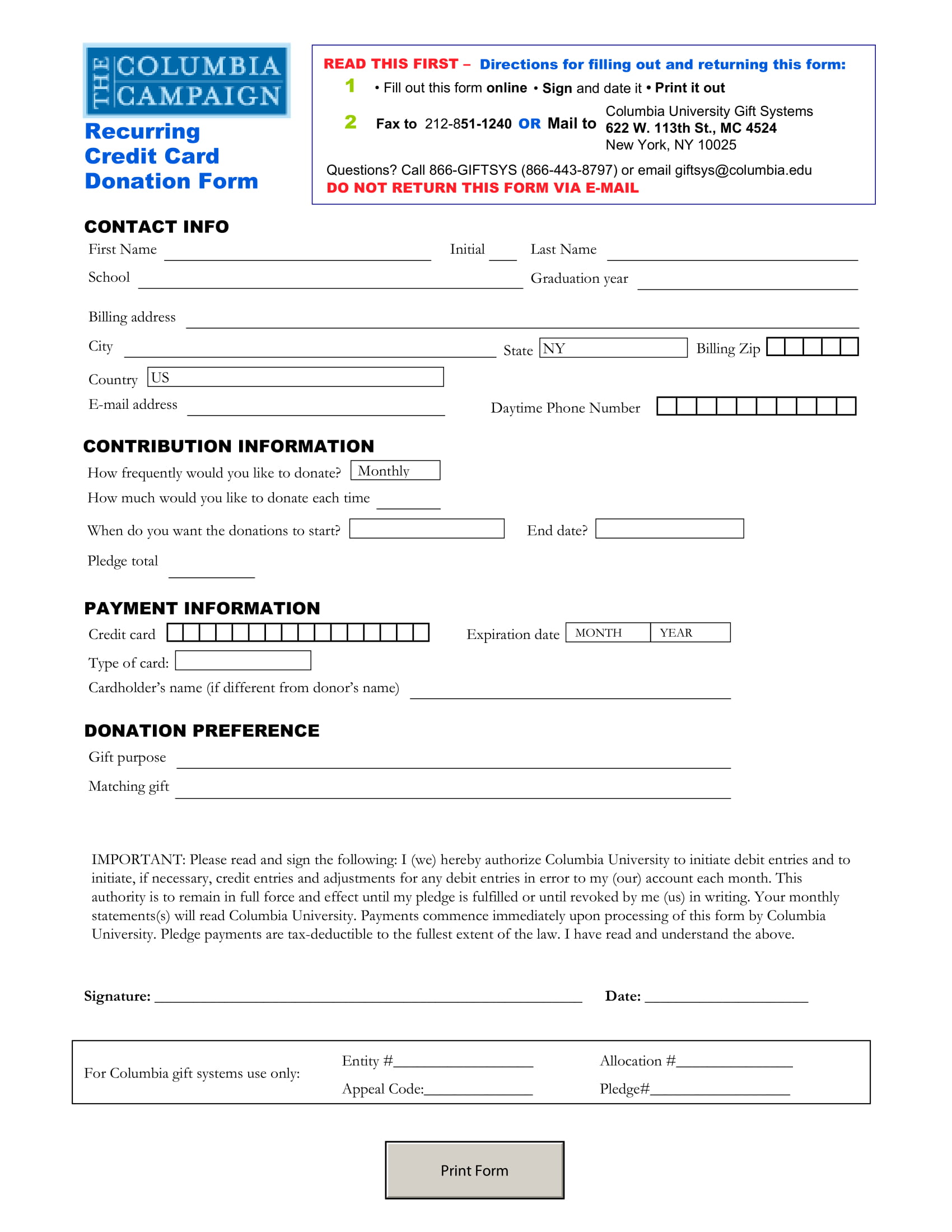 FREE 4+ Credit Card Donation Forms in PDF | MS Word