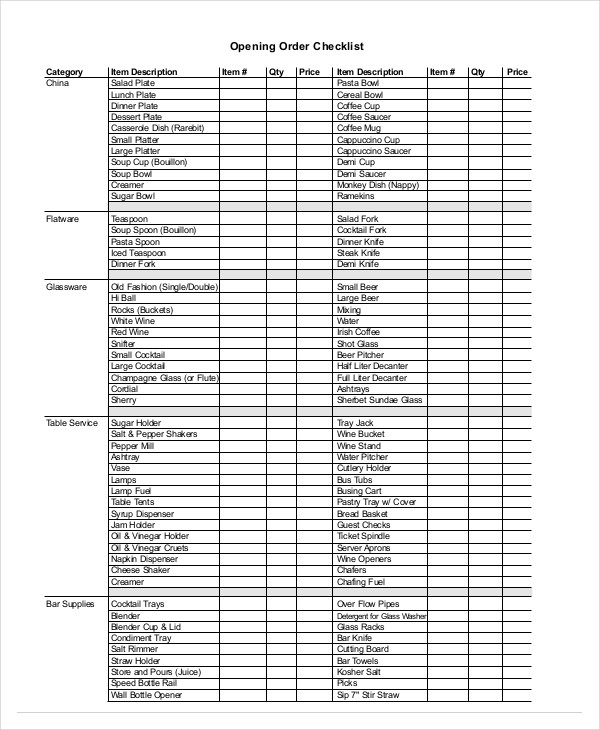 FREE 10+ Restaurant Opening Checklist Form Samples, PDF, MS Word ...