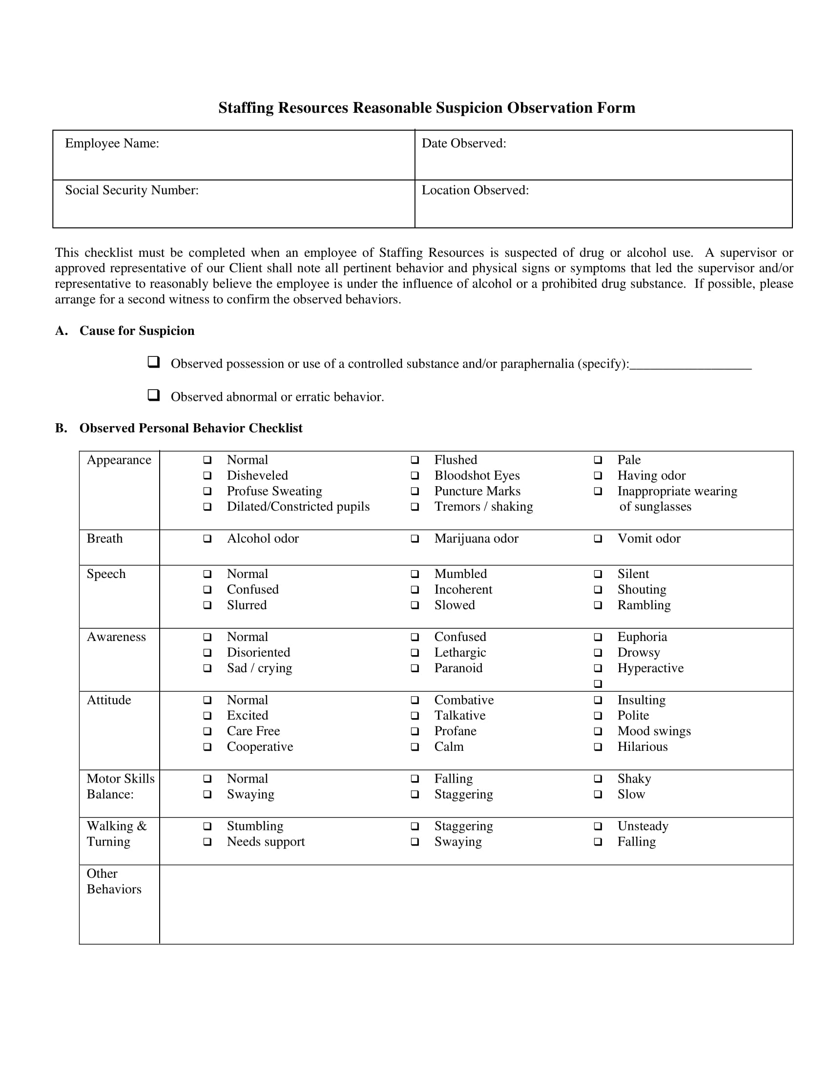 FREE 4+ Employee Observation Forms in PDF | MS Word