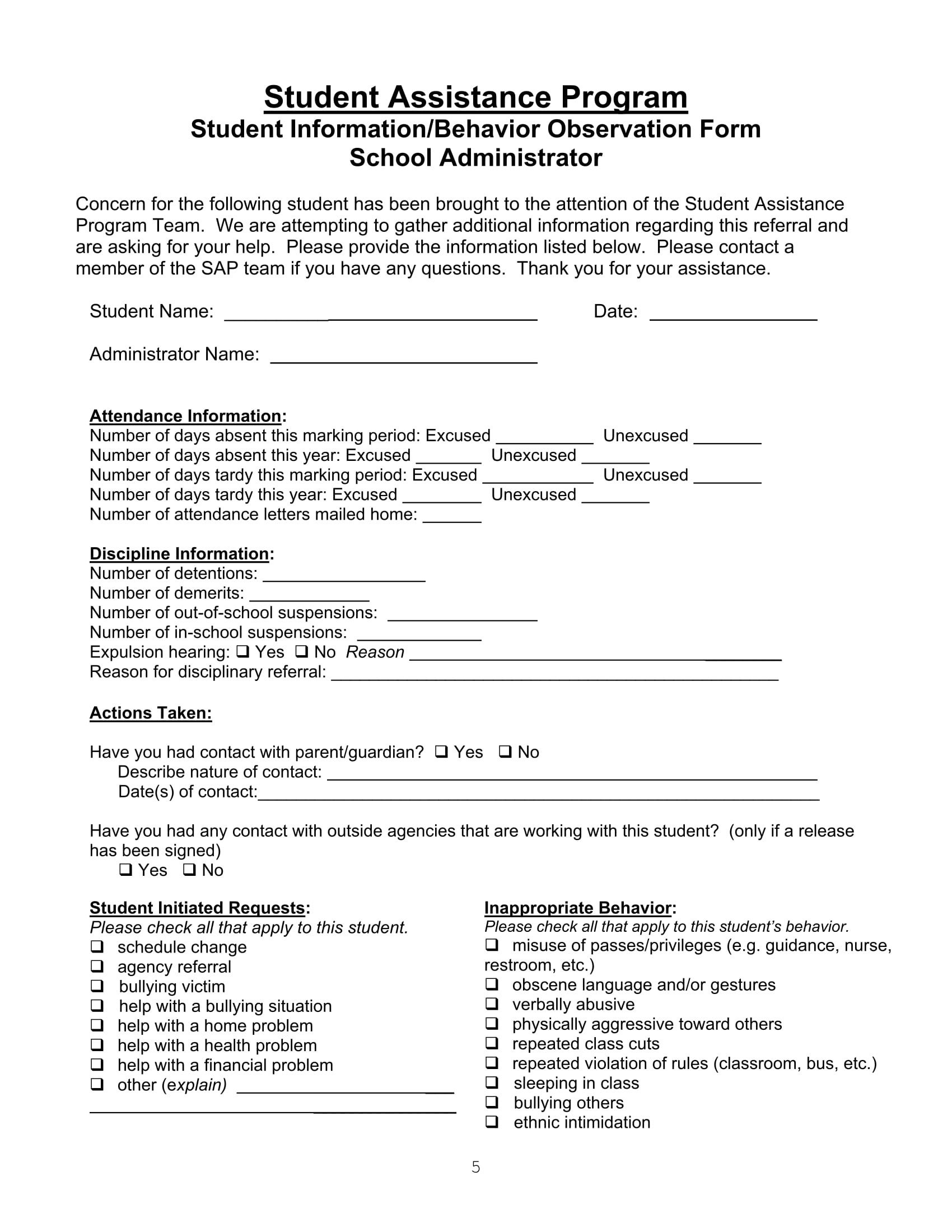 Editable Free 4 Student Observation Forms In Pdf Ms Word Excel 5