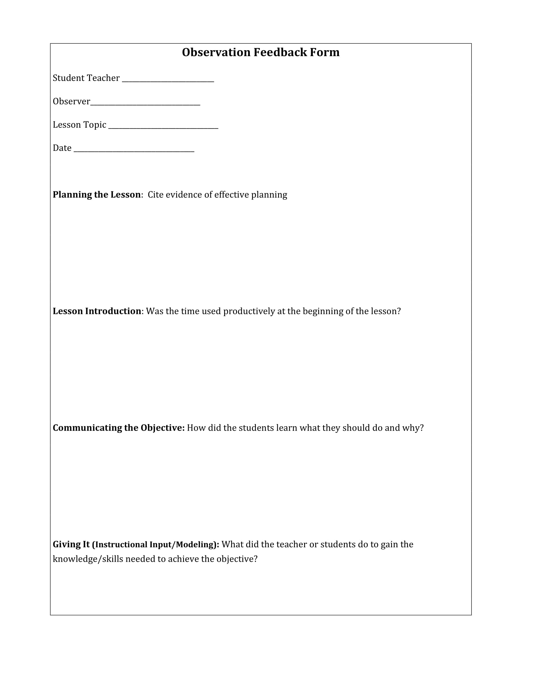 FREE 3+ Feedback Observation Forms in PDF | MS Word