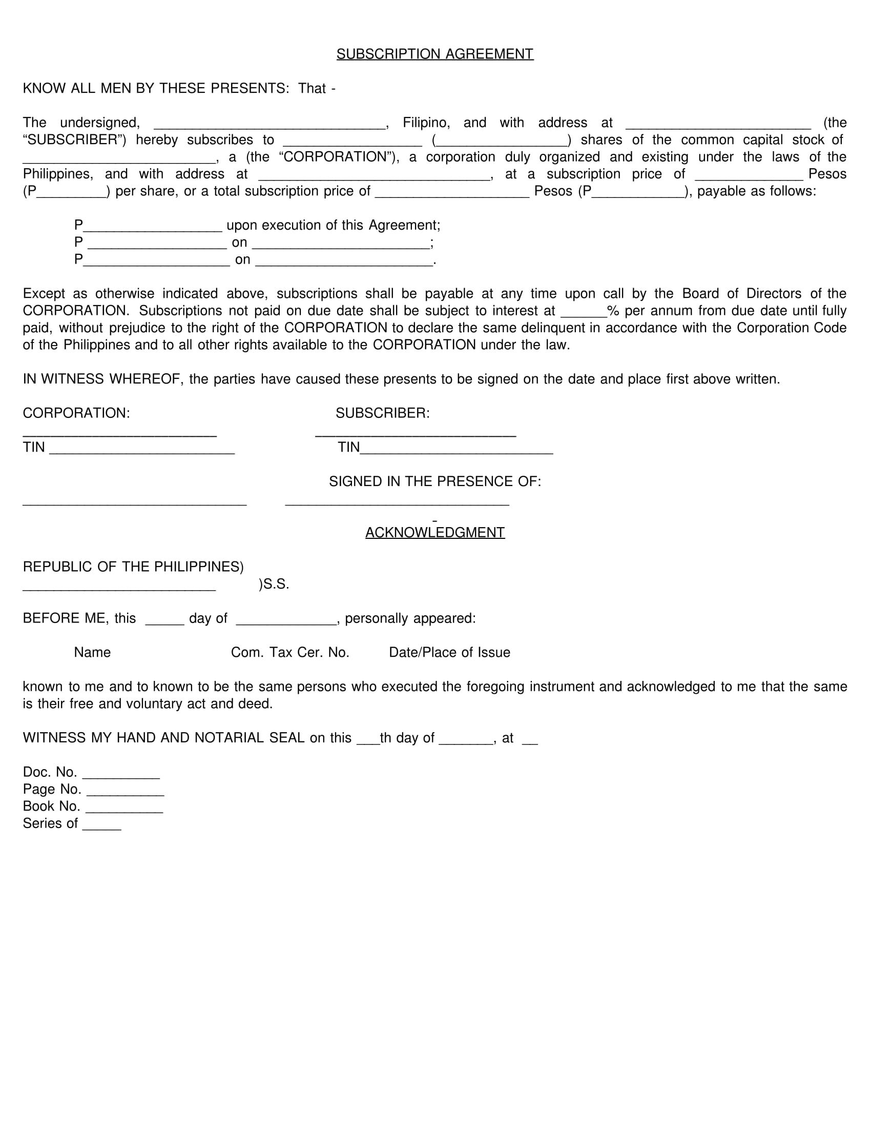 FREE 4+ Share Subscription Agreement Forms in PDF