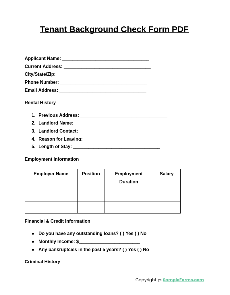 FREE 10+ Tenant Background Check Form Samples, PDF, MS Word, Google Docs