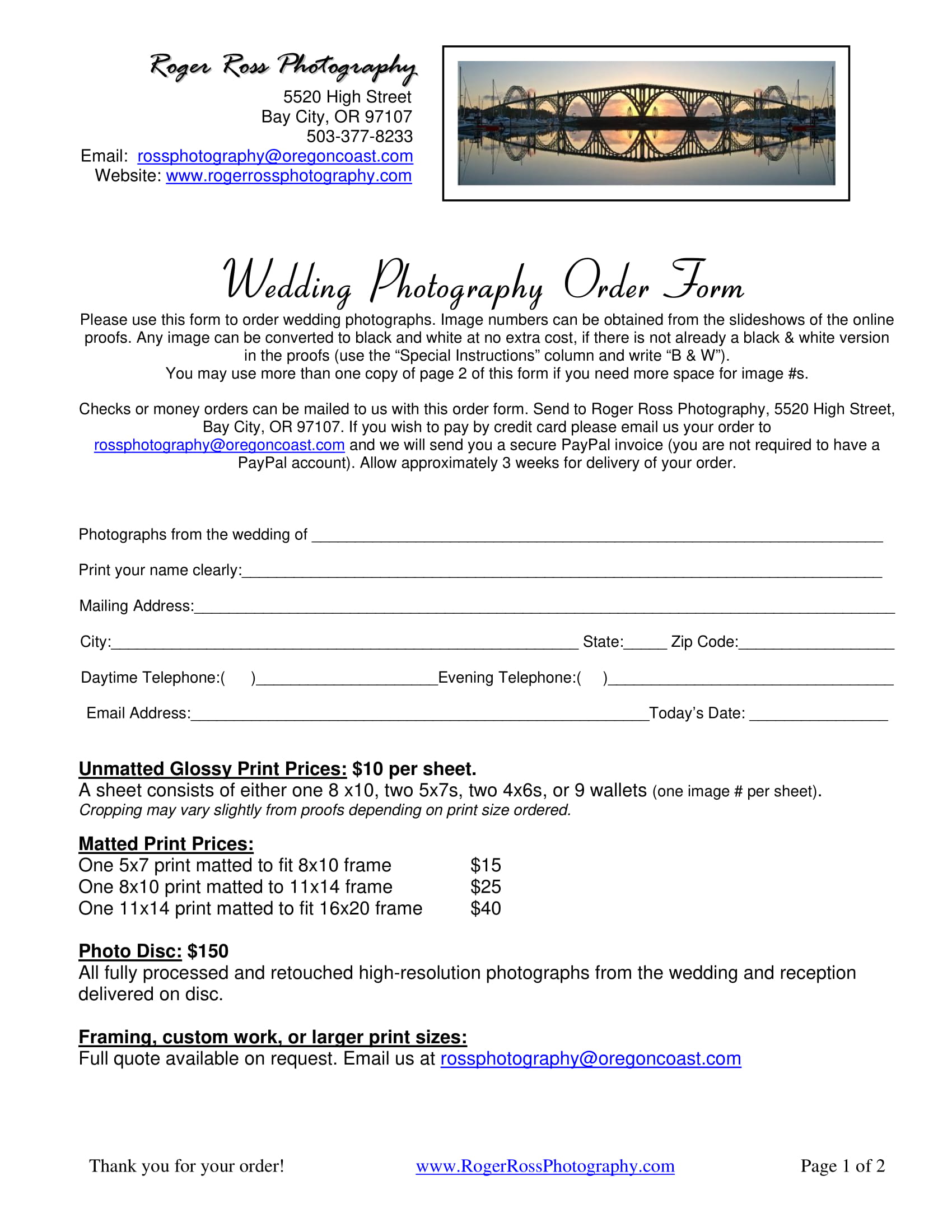 FREE 9+ Photography Order Forms in PDF | MS word