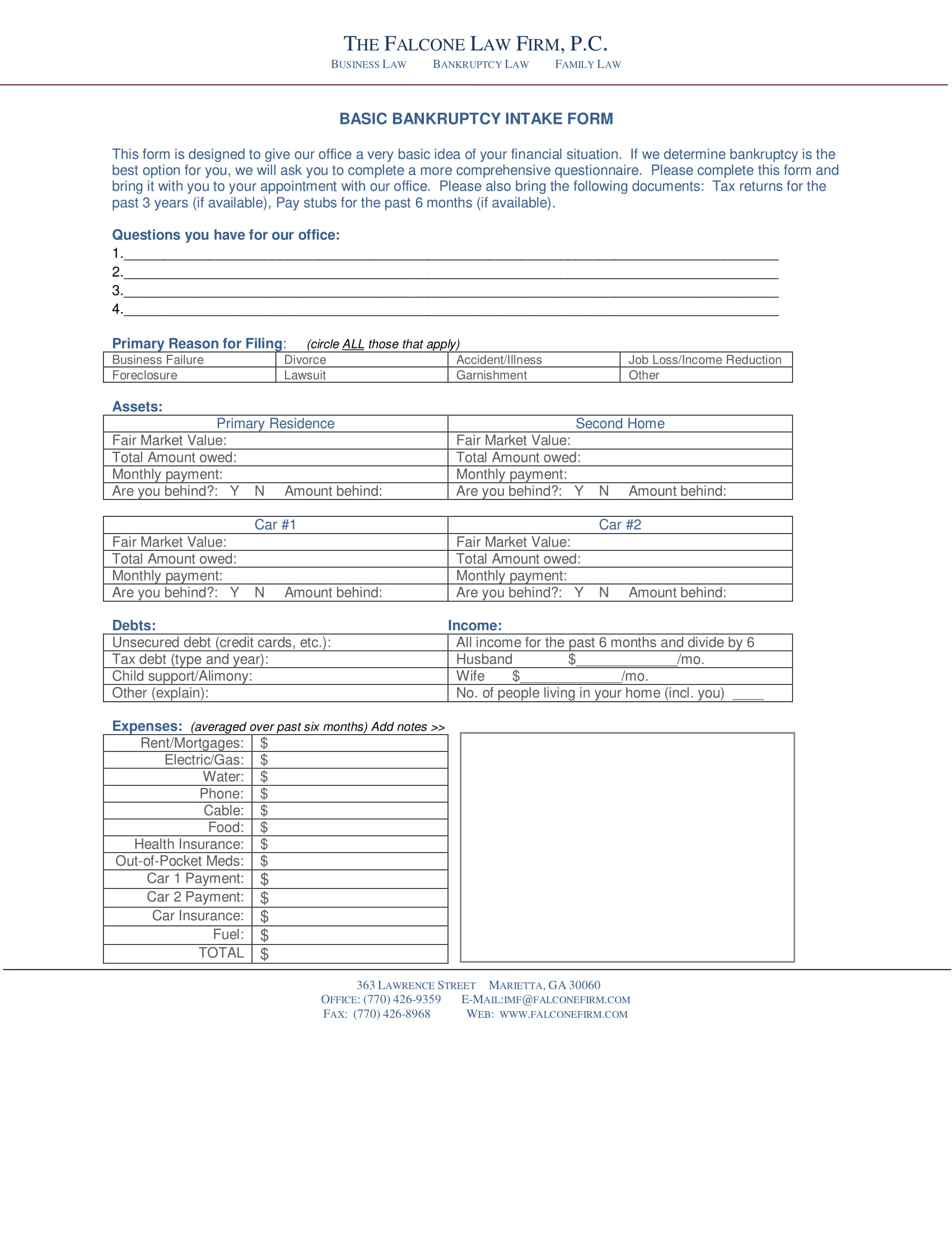 FREE 5+ Bankruptcy Intake Forms in PDF | MS Word