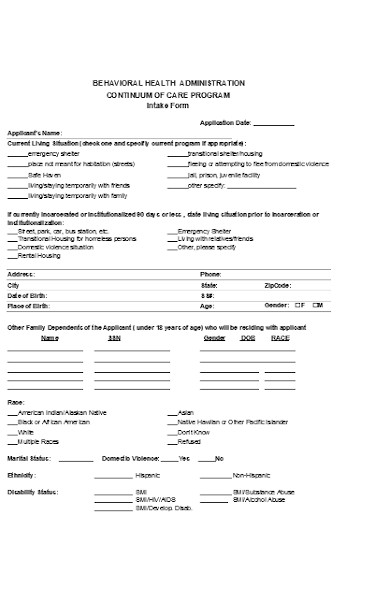 FREE 10+ Family Intake Forms in PDF | MS Word | Excel