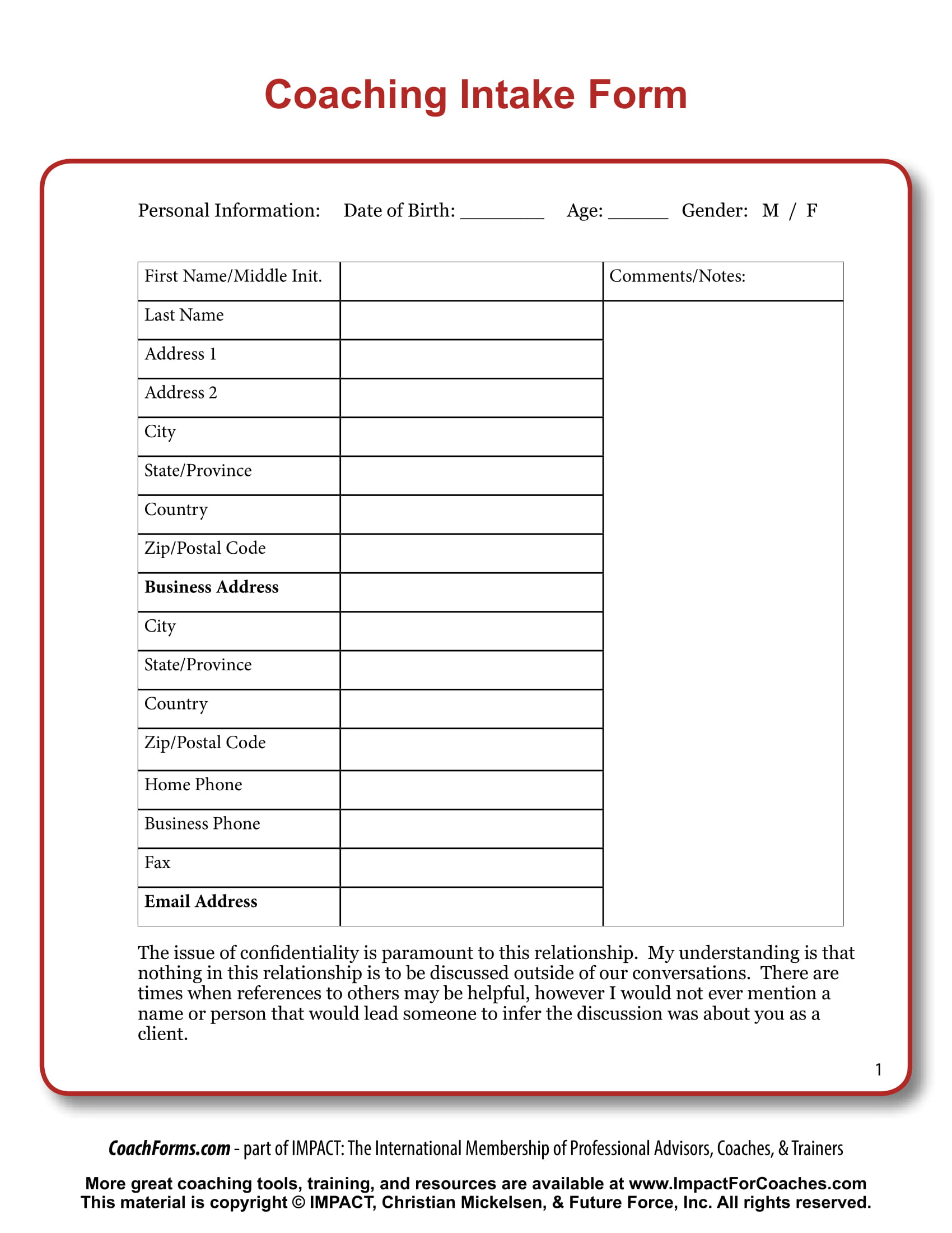 Coaching Intake Form Template TUTORE ORG Master Of Documents