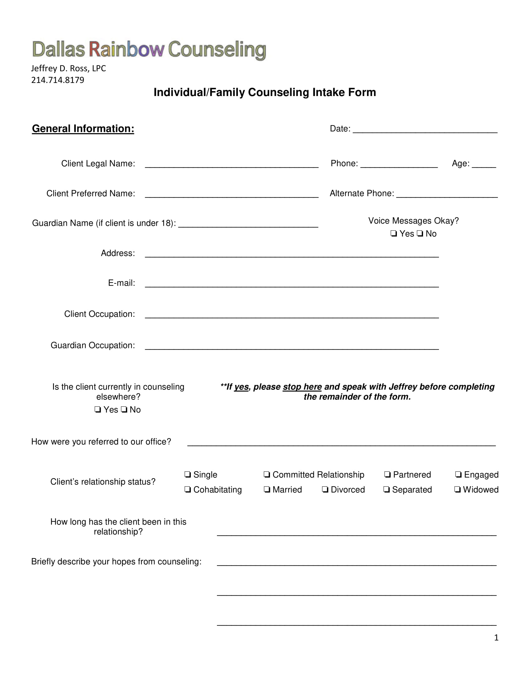 FREE 21+ Counseling Intake Forms in PDF | MS Word