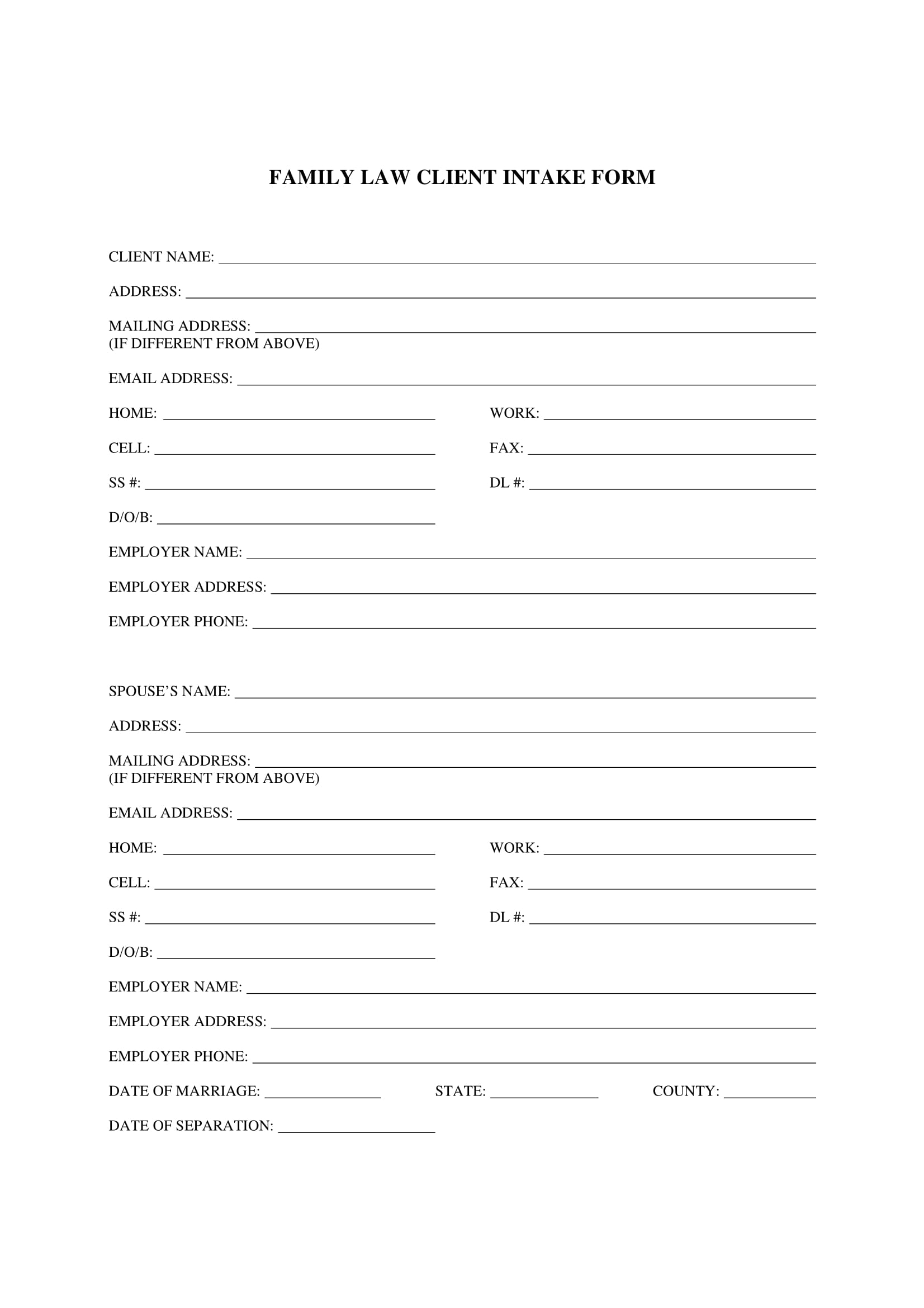 Tax Preparation Client Intake Form Template