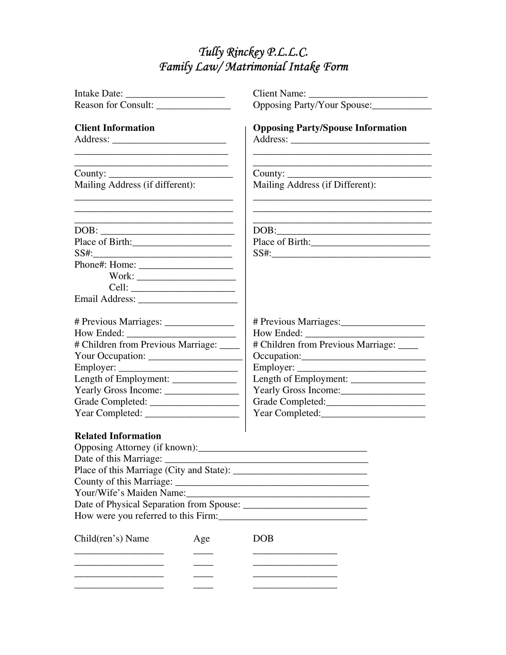 Law Office Legal Client Intake Form 99 Printable Client Intake Form Templates Fillable 