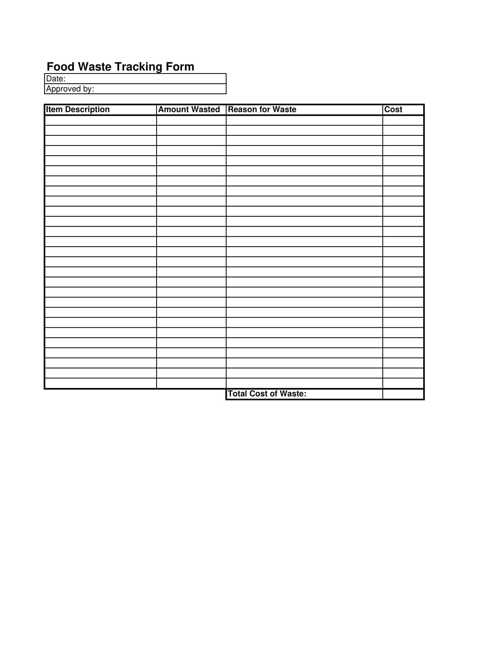 Restaurant Food Waste Log Template