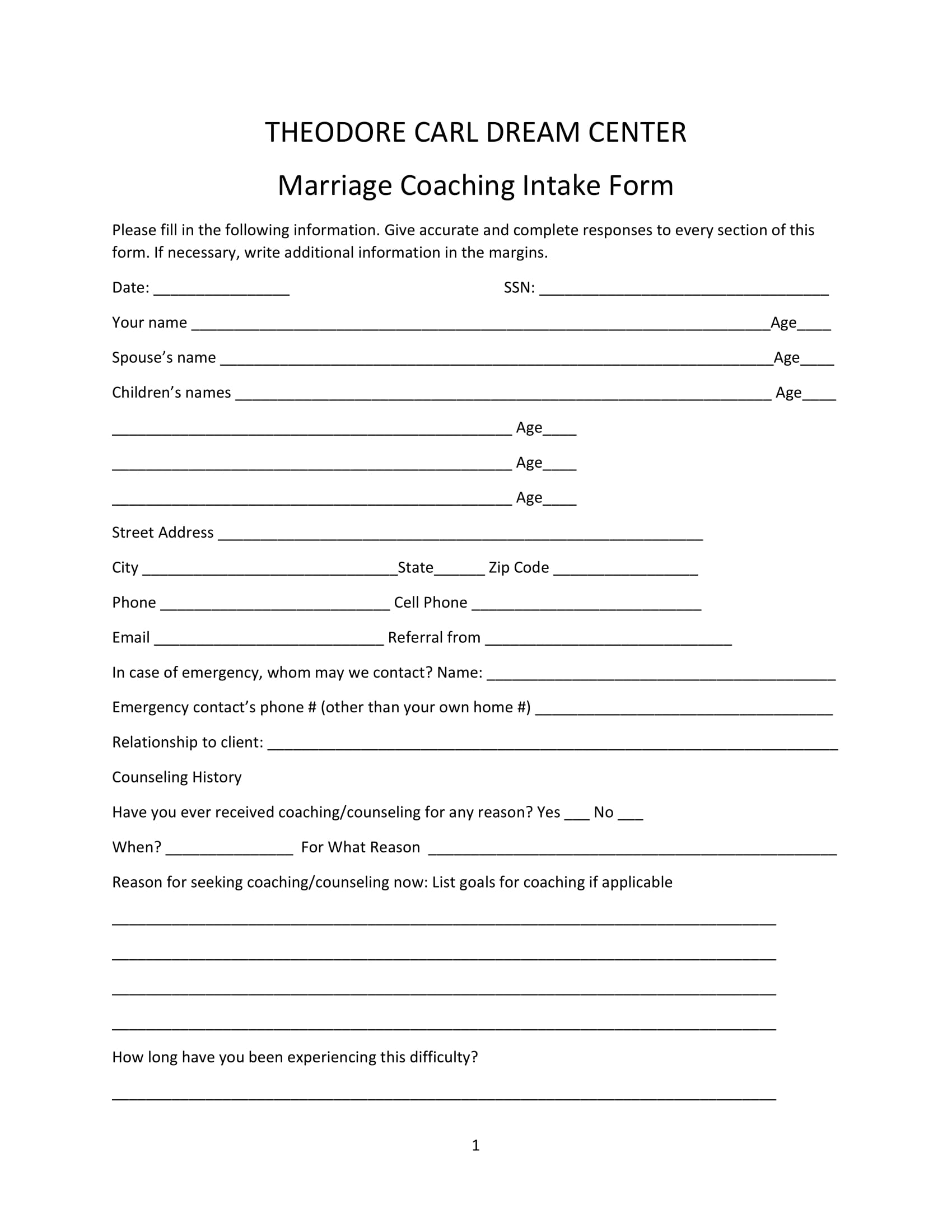 FREE 14+ Coaching Intake Form Samples, PDF, MS Word, Google Docs