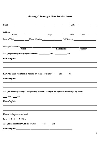 FREE 4+ Therapy Intake Forms in PDF | MS Word