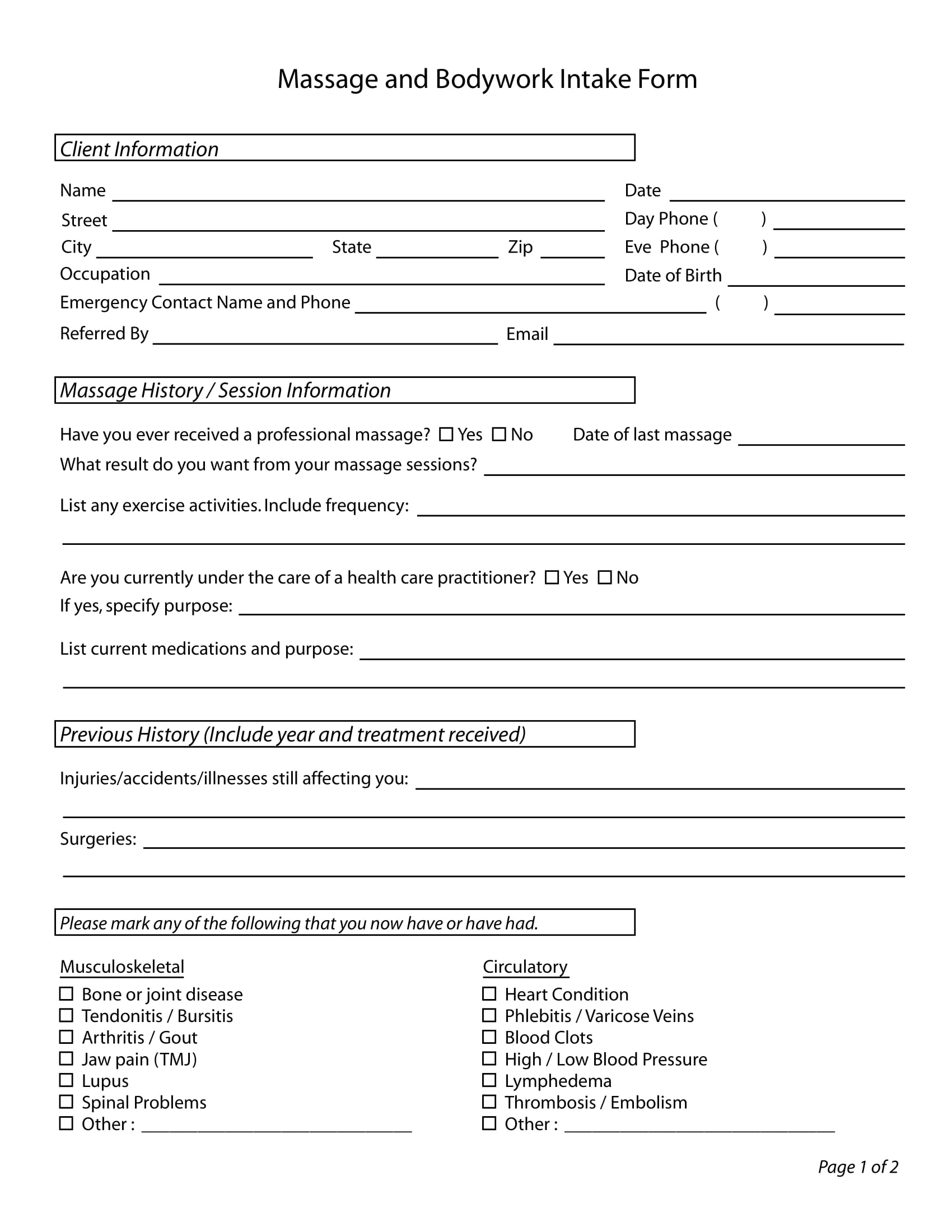 Free Massage Client Intake Form Template FREE PRINTABLE TEMPLATES