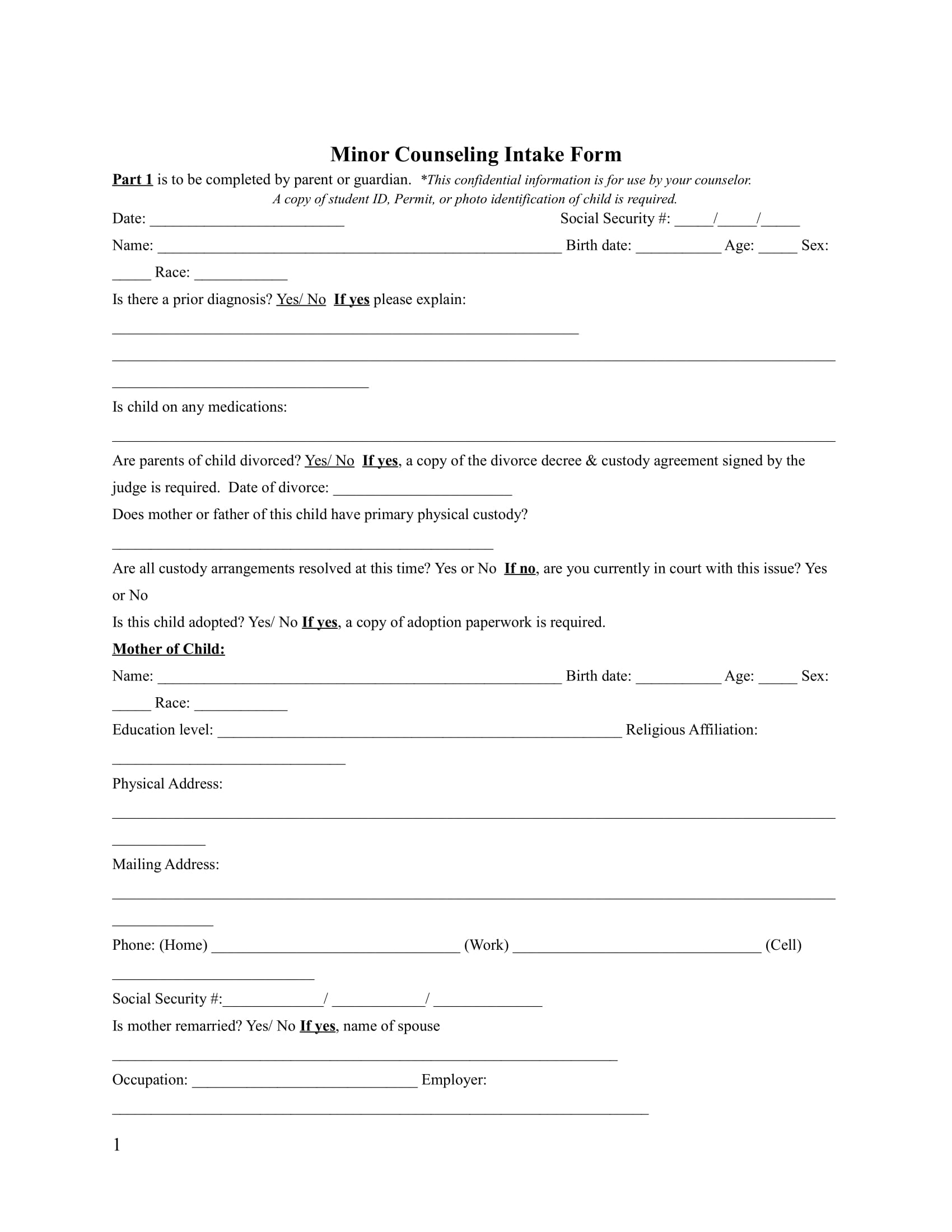 FREE 21+ Counseling Intake Forms in PDF | MS Word