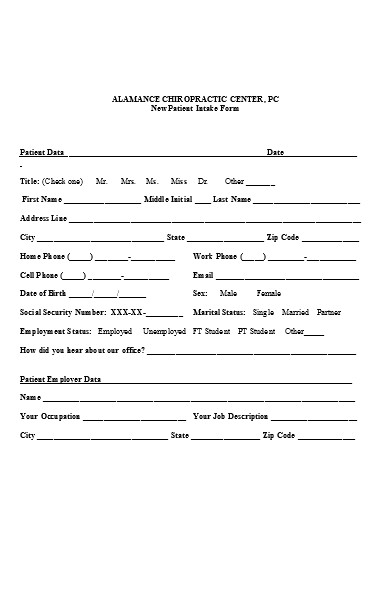 FREE 10+ New Patient Intake Form Samples, PDF, MS Word, Google Docs, Excel