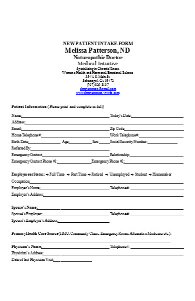 FREE 3+ Patient Intake Forms in PDF | MS Word