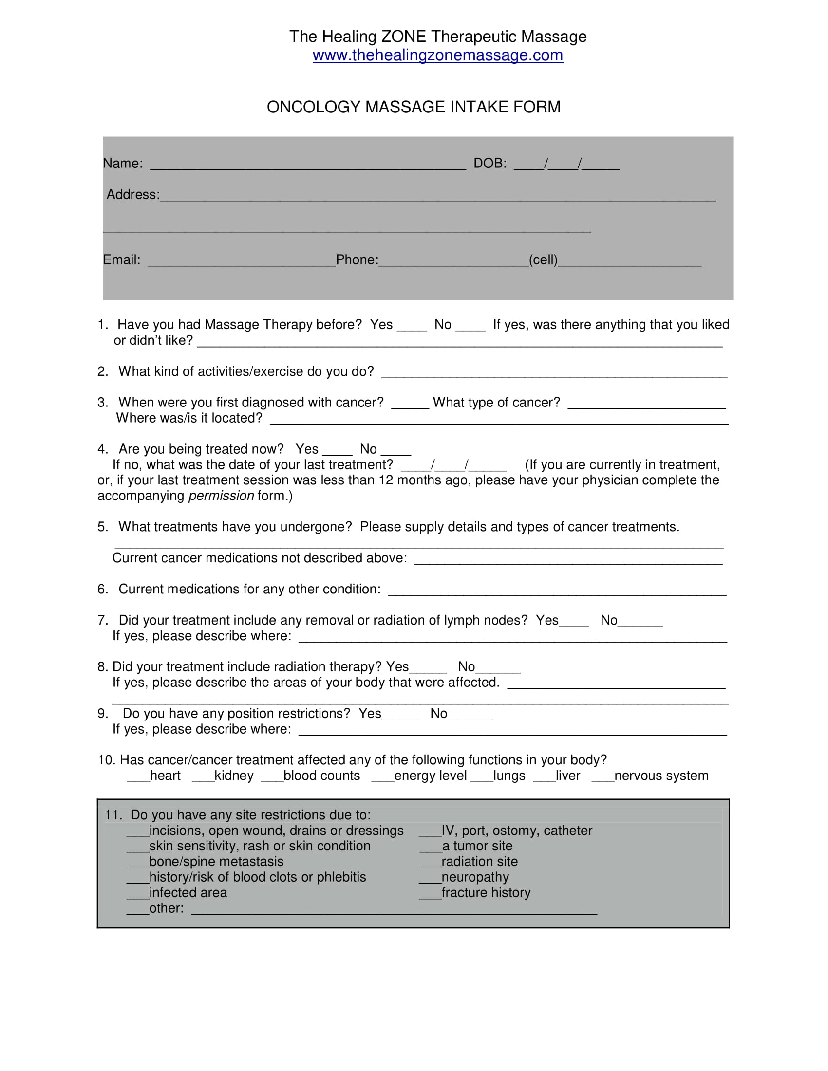 FREE 10+ Massage Intake Form Samples, PDF, MS Word, Google Docs