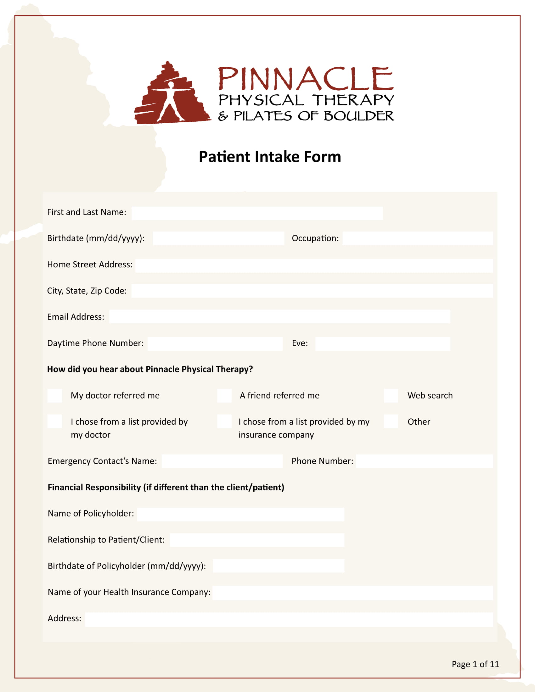 FREE 5+ Physical Therapy Intake Forms in PDF | MS Word