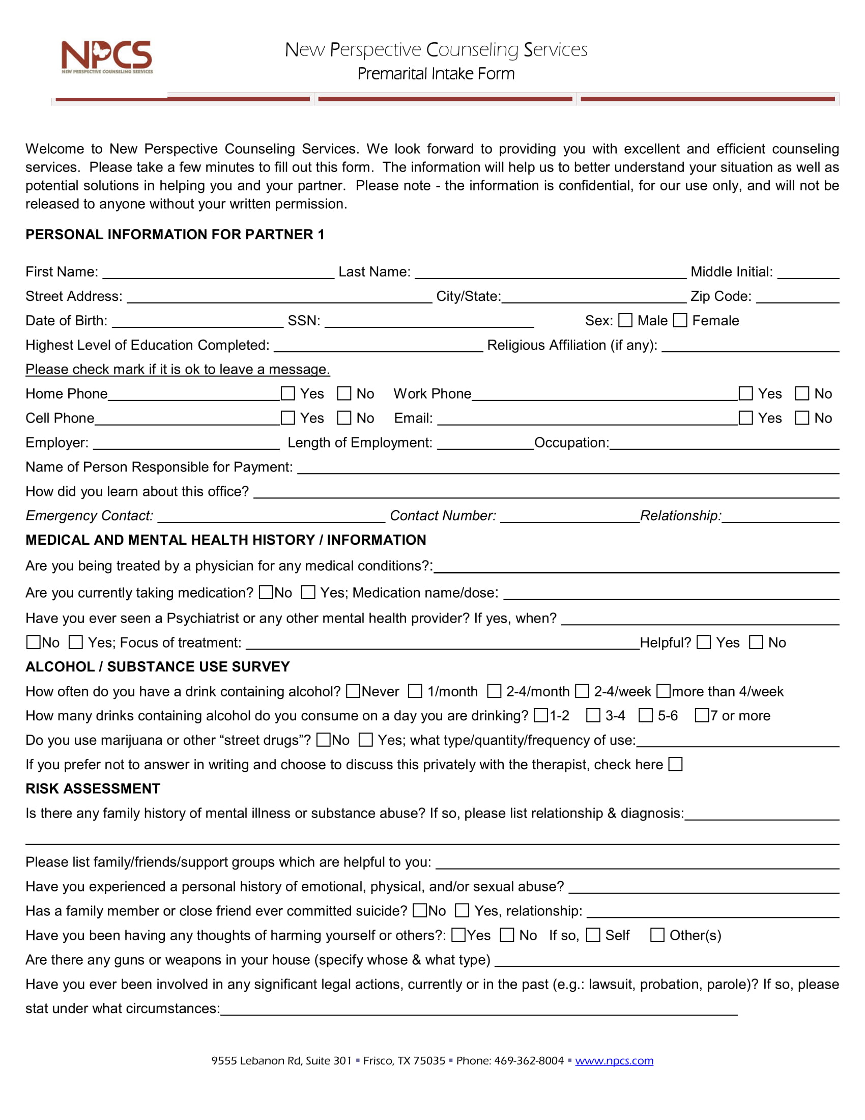 FREE 21 Counseling Intake Forms In PDF MS Word