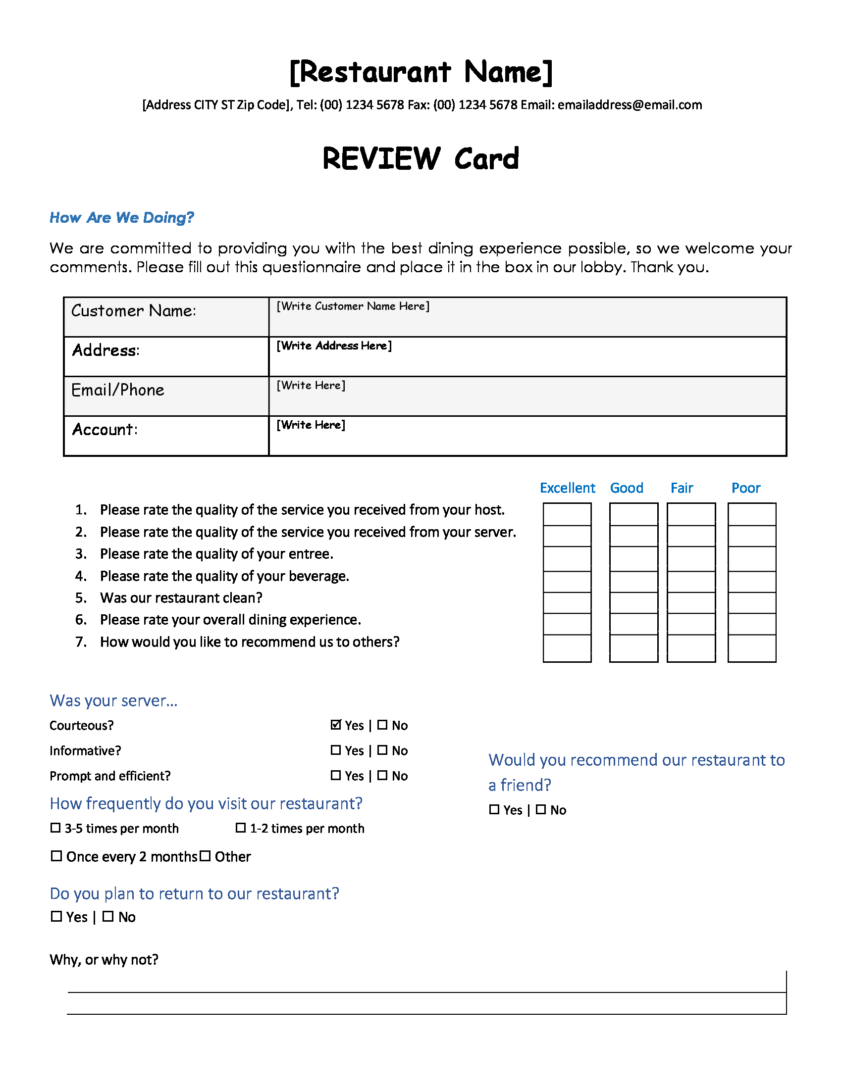 FREE 11+ Restaurant Review Form Samples, PDF, MS Word, Google Docs