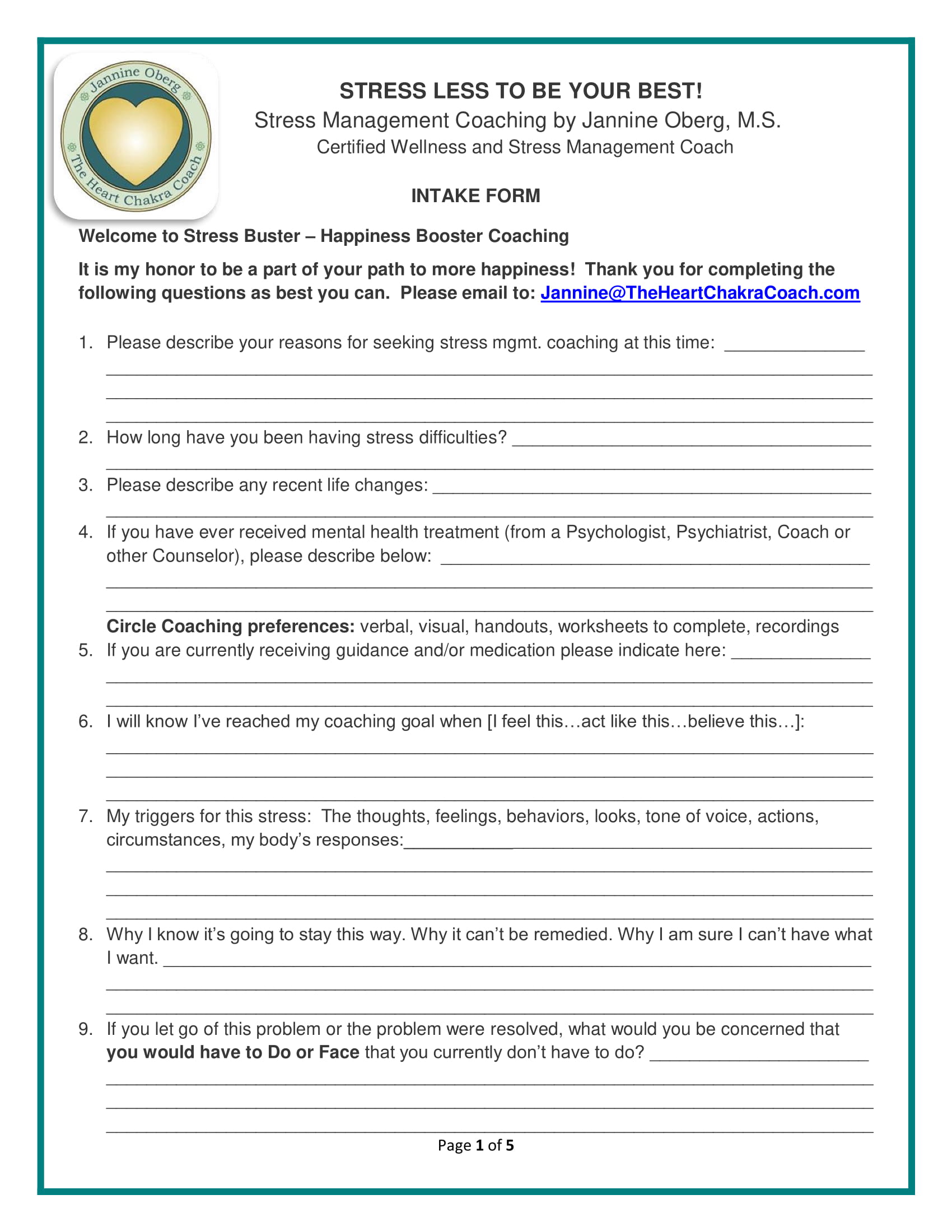 Printable Coaching Form Template